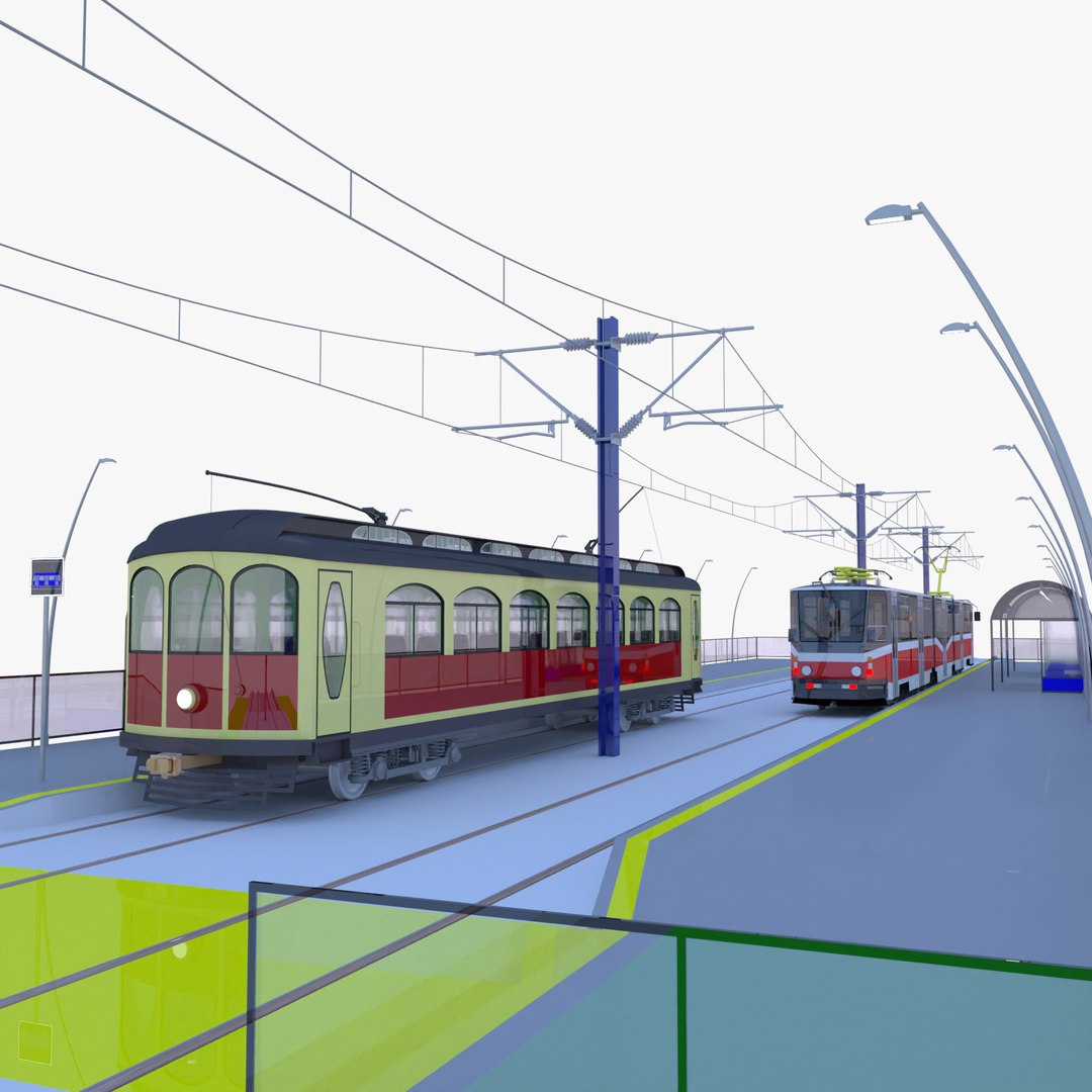 Station With Historical And Modern Tram Model - TurboSquid 2175842