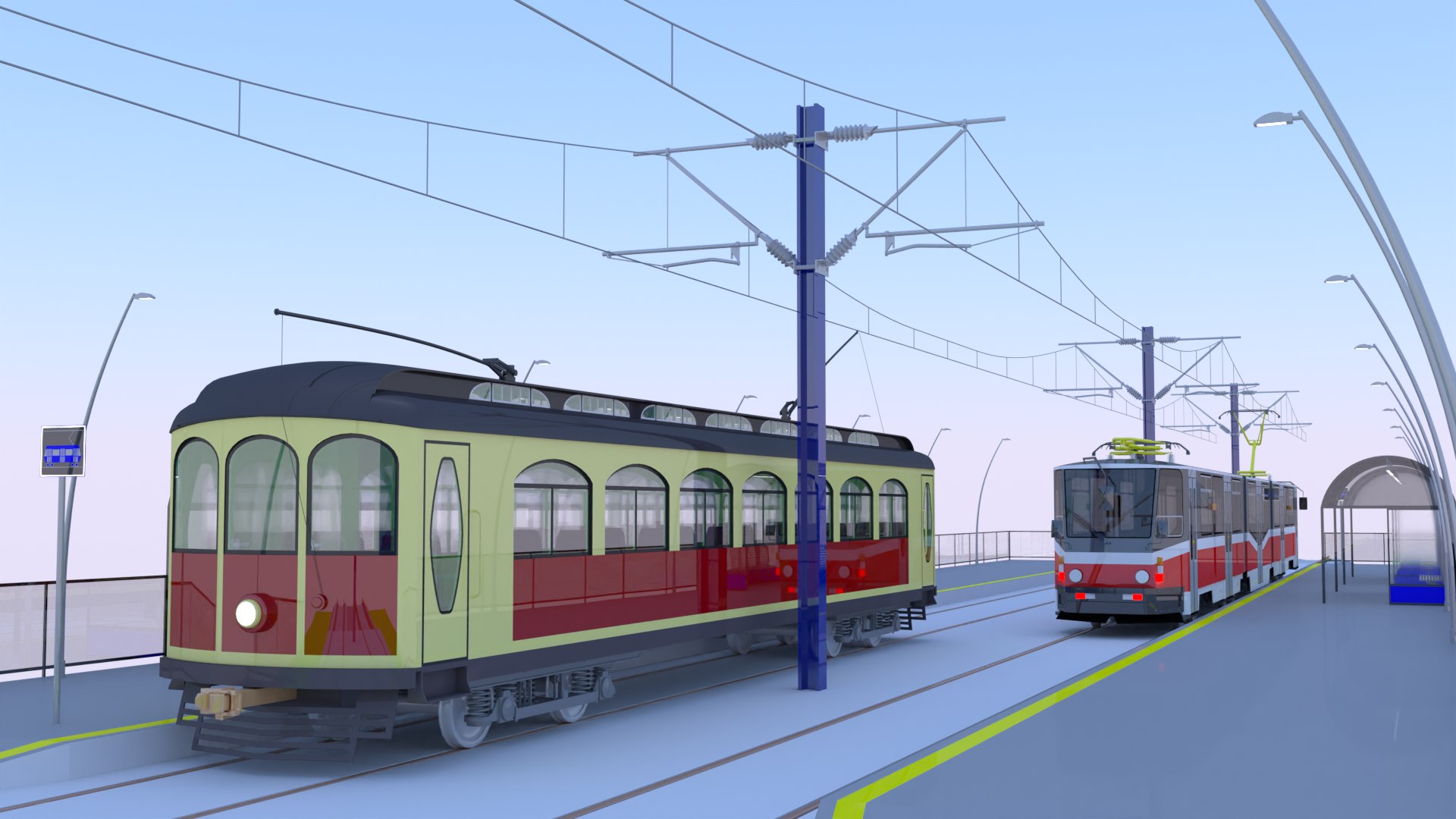 Station With Historical And Modern Tram Model - TurboSquid 2175842