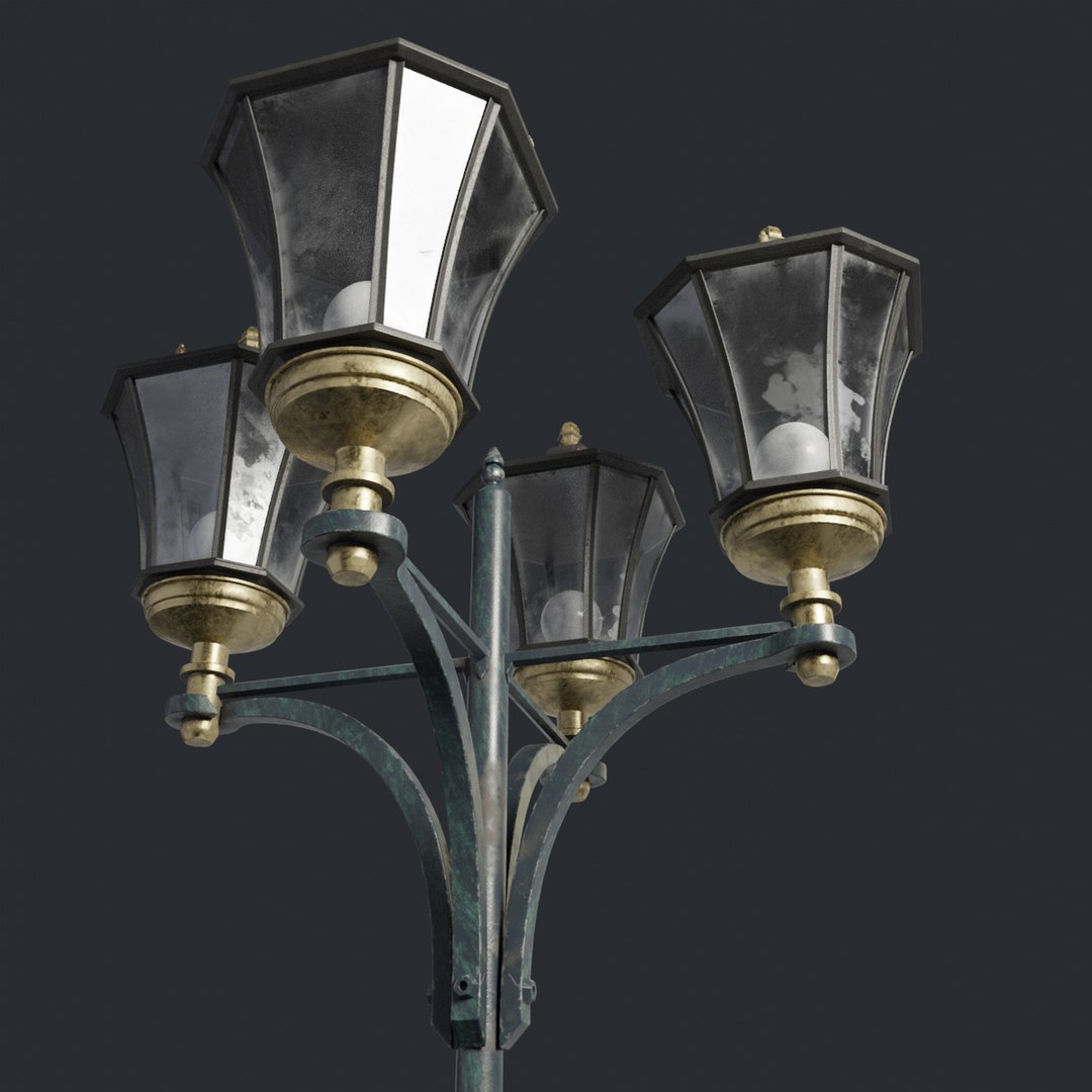 3D Standart Street Lamp With Quad Stand - TurboSquid 1945417