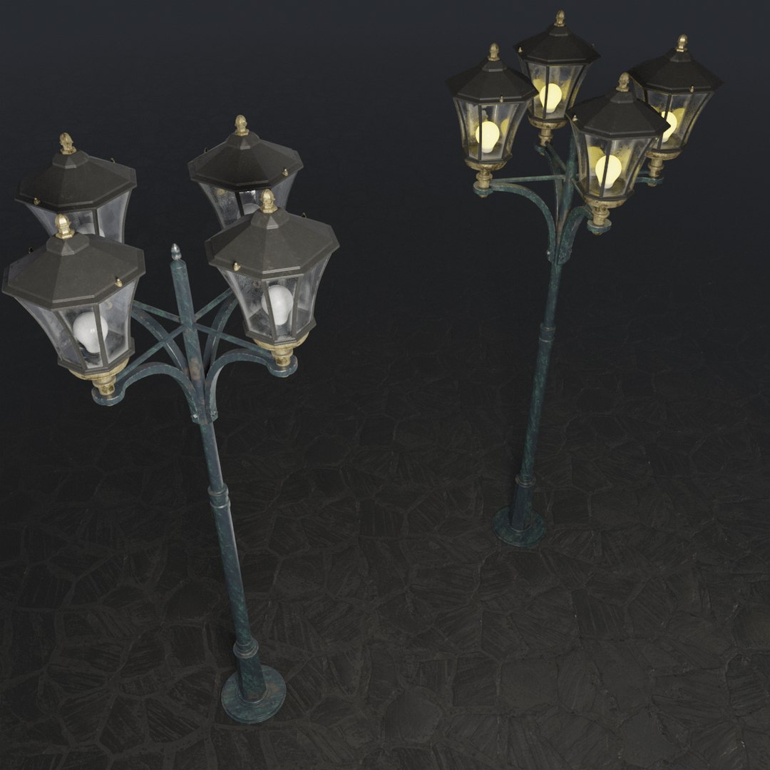 3D Standart Street Lamp With Quad Stand - TurboSquid 1945417