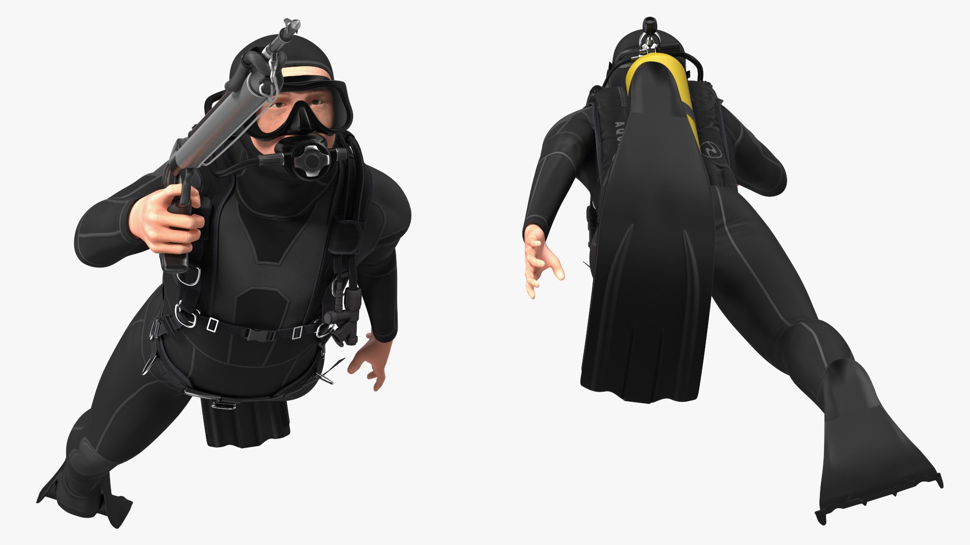 3D Diver With Underwater Speargun Rigged For Maya Model - TurboSquid ...