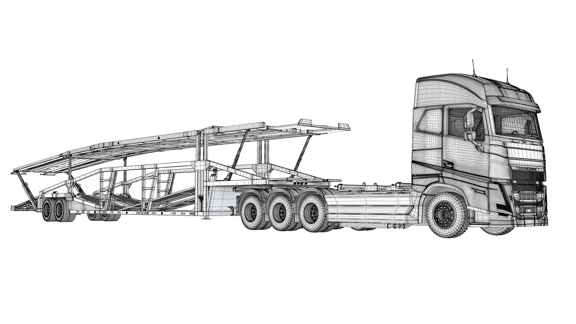 3D Car Hauler Trailer Semi Truck Model - TurboSquid 2262911