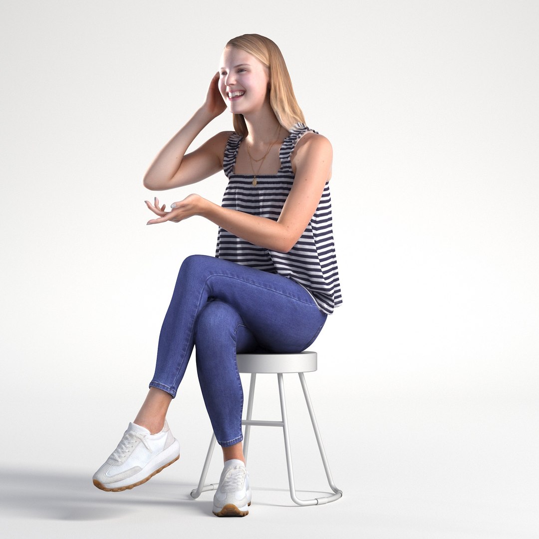 3D People Woman Grace 2214 Casual Sitting And Talking Cafe Restaurant ...