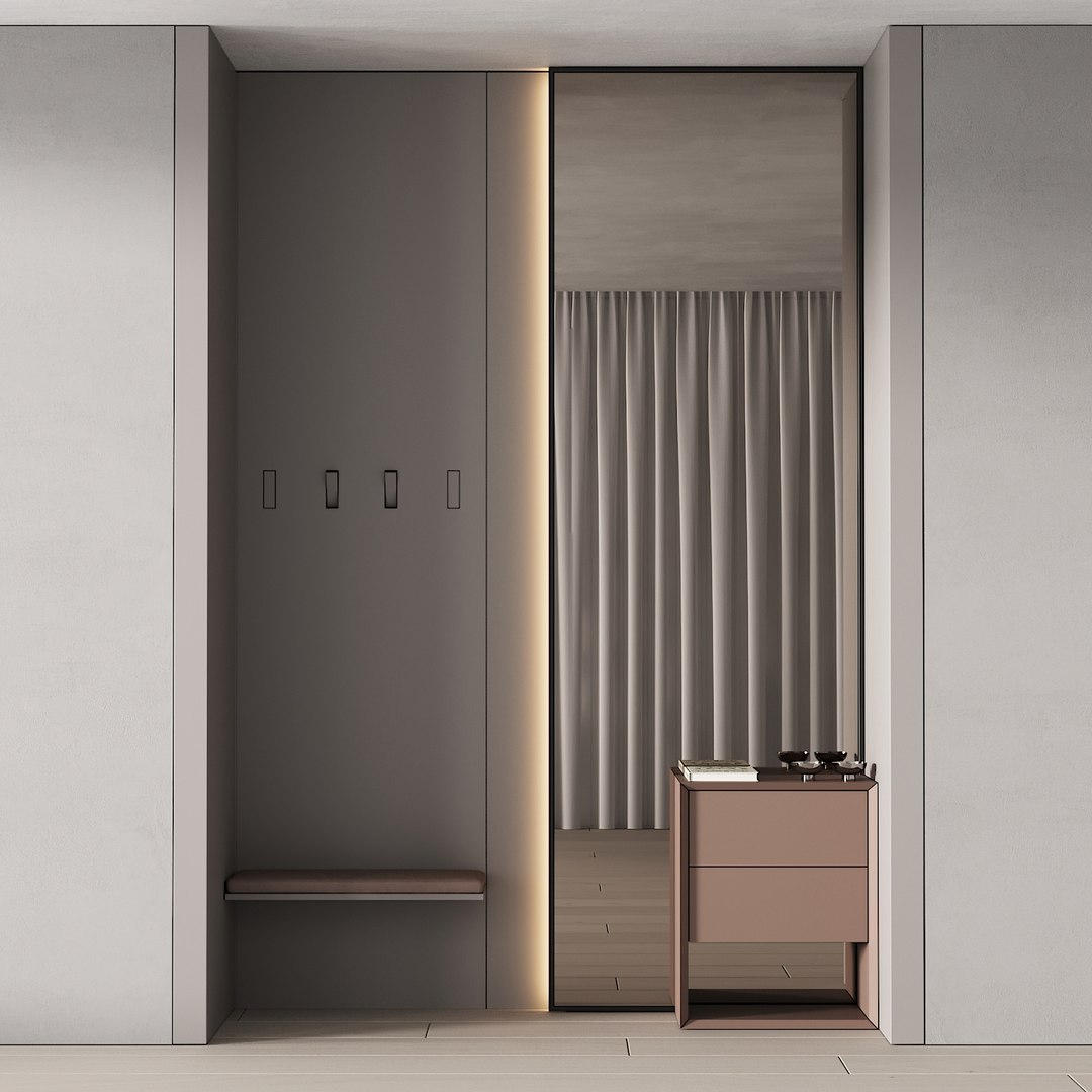 246 Hallway Zone 08 Minimal Hall With Big Stand Mirror 01 Model ...