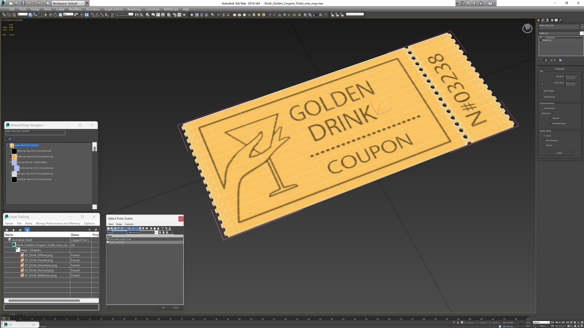 3D Model Drink Golden Coupon Ticket - TurboSquid 2238373