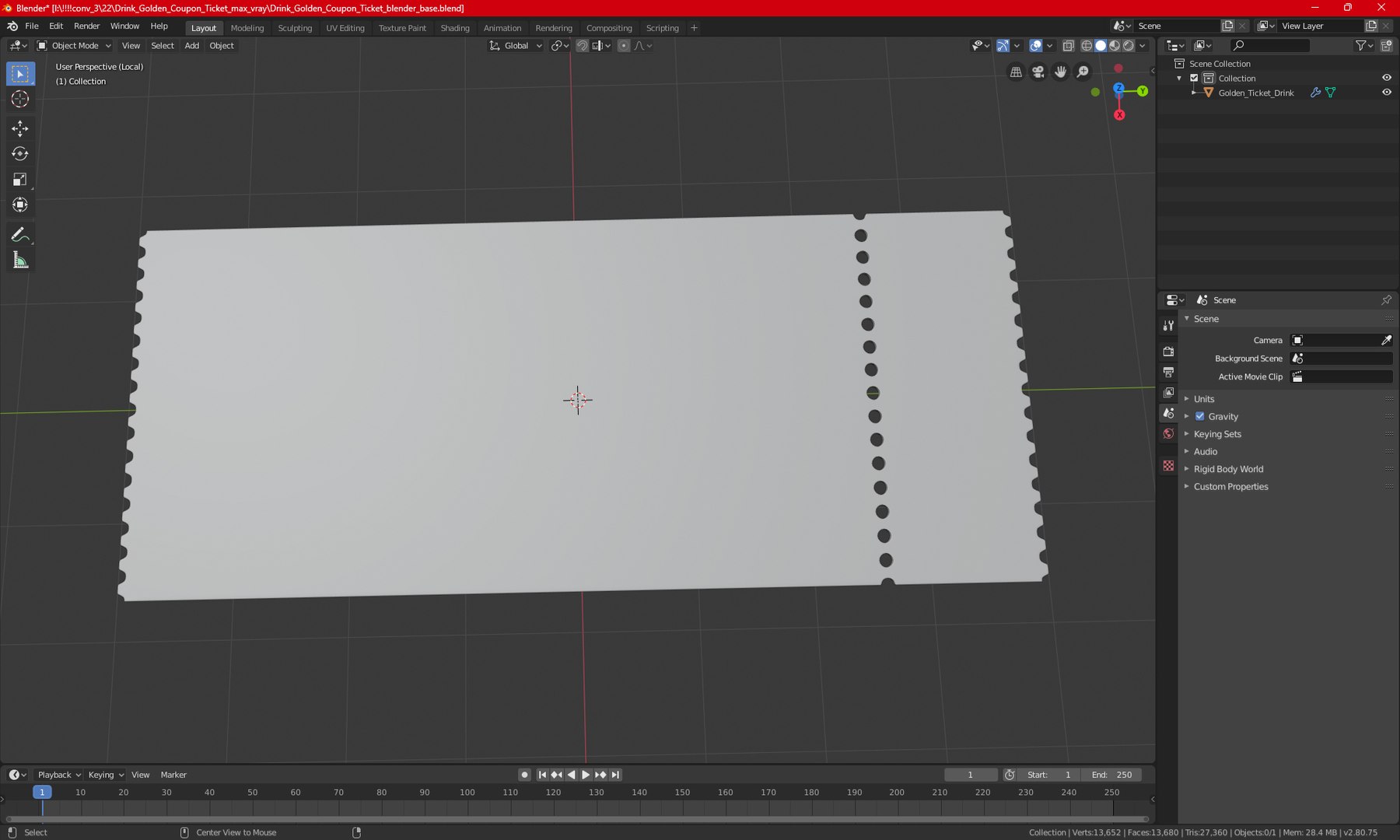 3D Model Drink Golden Coupon Ticket - TurboSquid 2238373