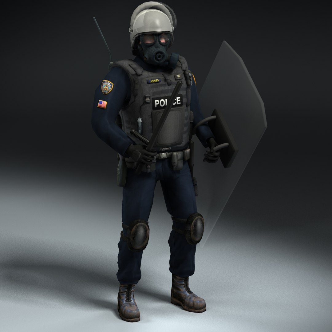 riot police officer rigged 3d model