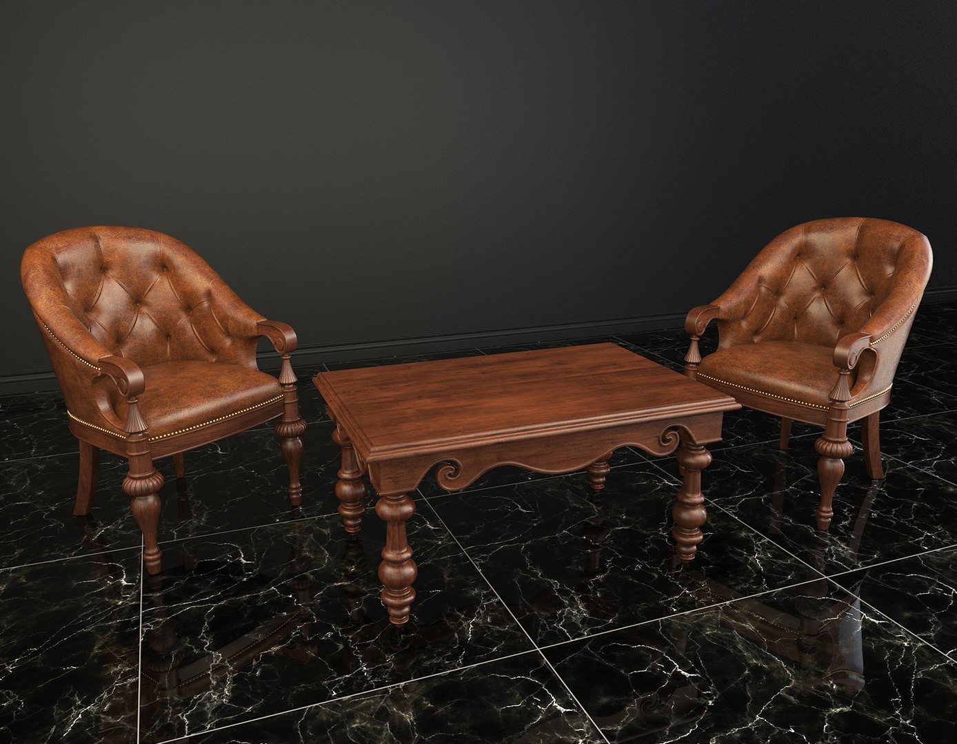 经典欧式咖啡桌扶手椅33D模型 - TurboSquid 2200483