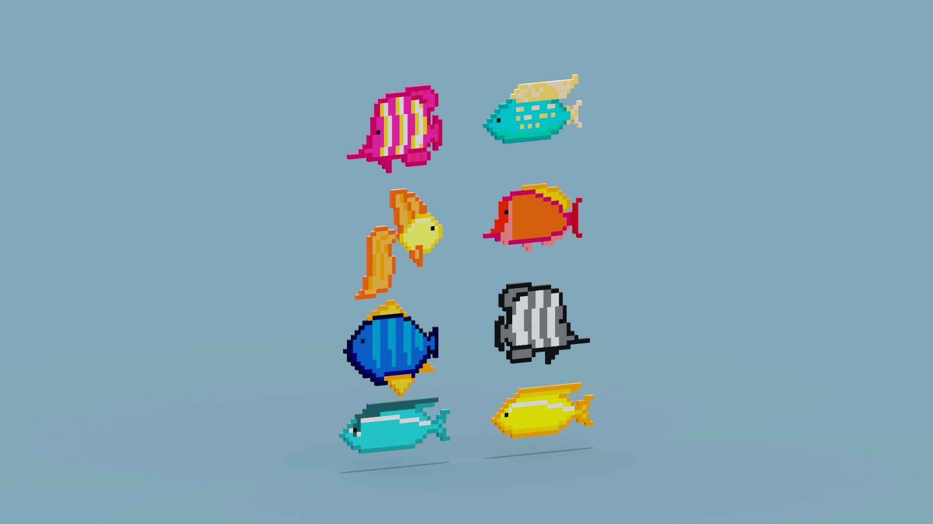 Pixel Fish Collection Model - TurboSquid 1940432