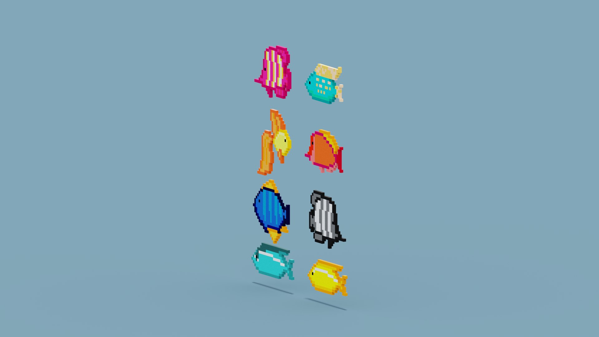 Pixel Fish Collection Model - TurboSquid 1940432