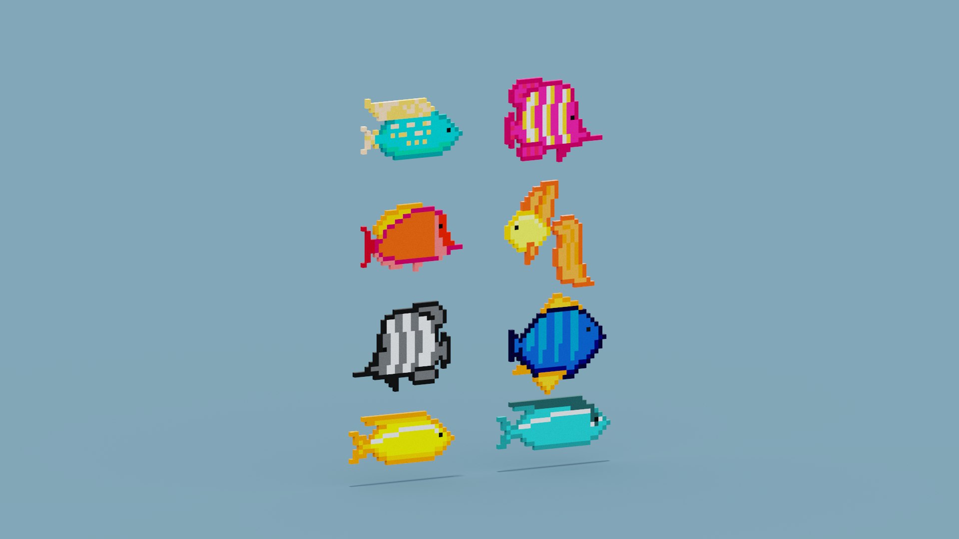 Pixel Fish Collection Model - TurboSquid 1940432