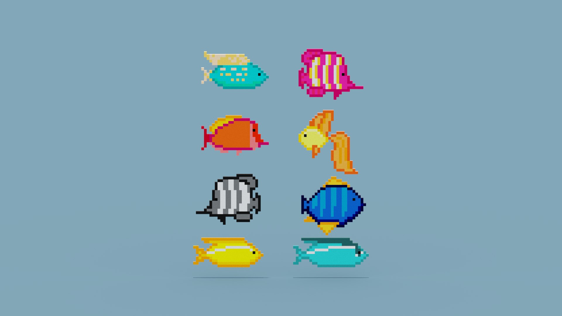 Pixel Fish Collection Model - TurboSquid 1940432