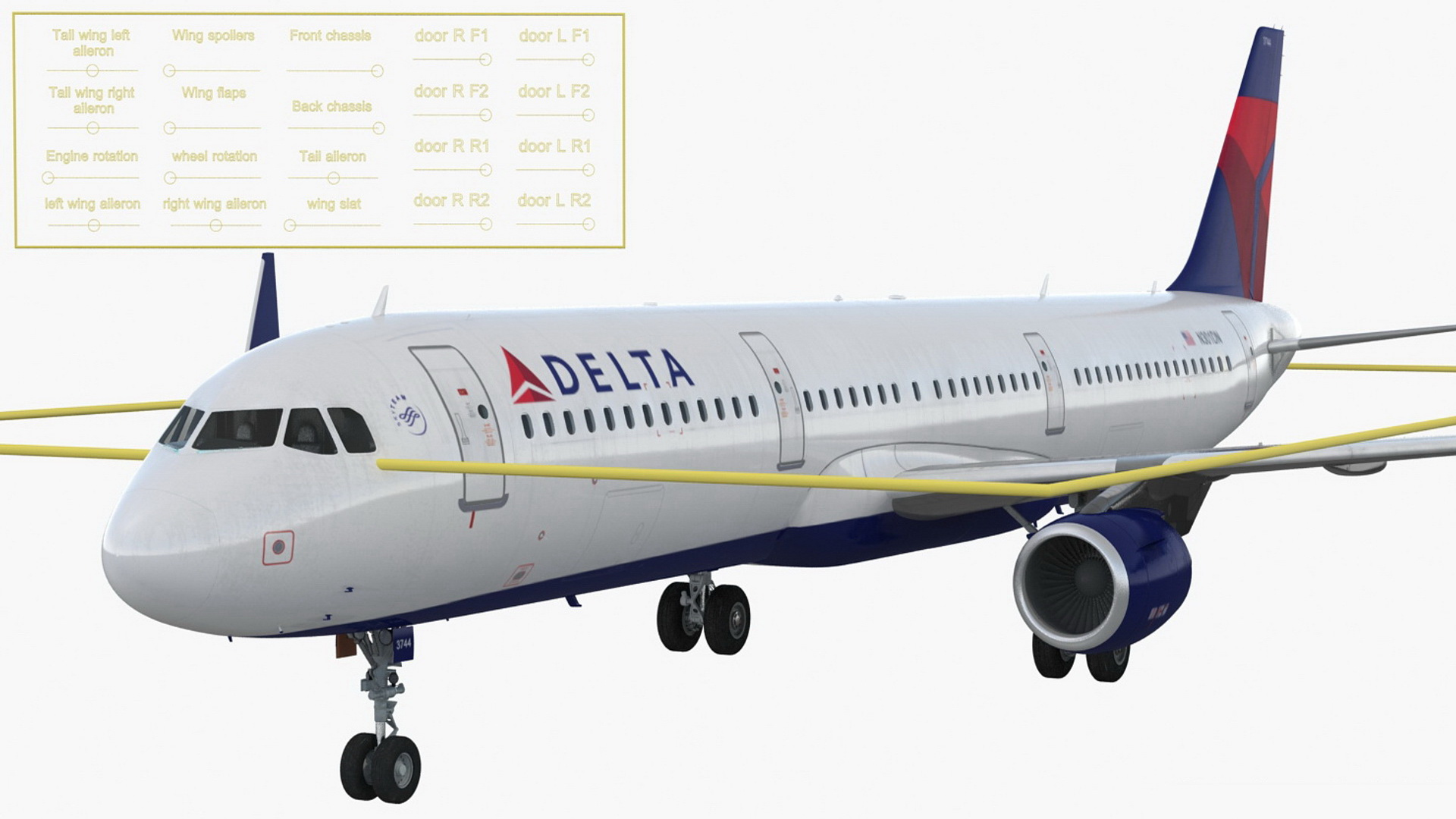 3D Delta Airlines Airbus A321 With Interior And Doors Rigged Model ...