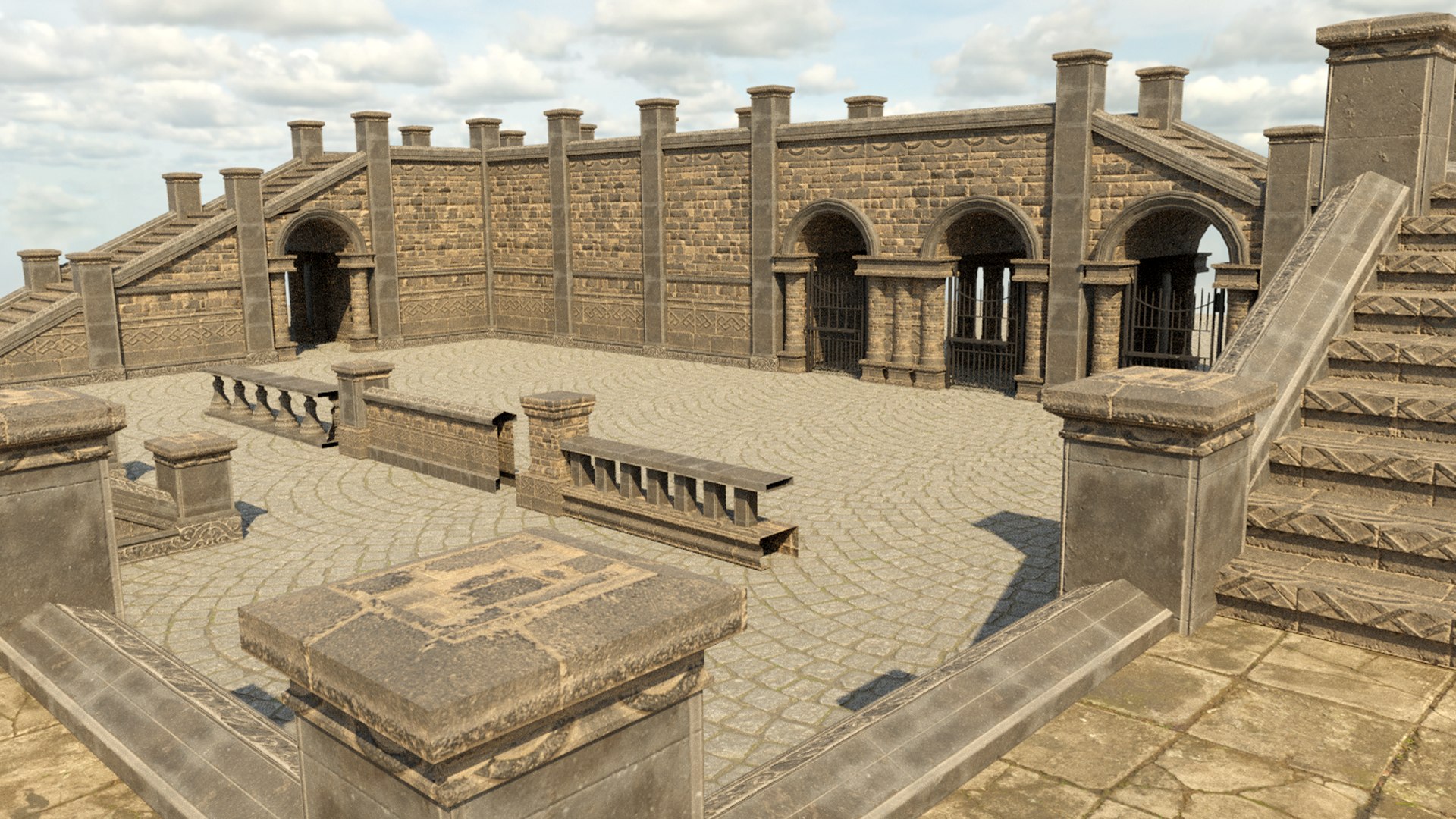 3D Low Poly Modular Courtyard - TurboSquid 2204971