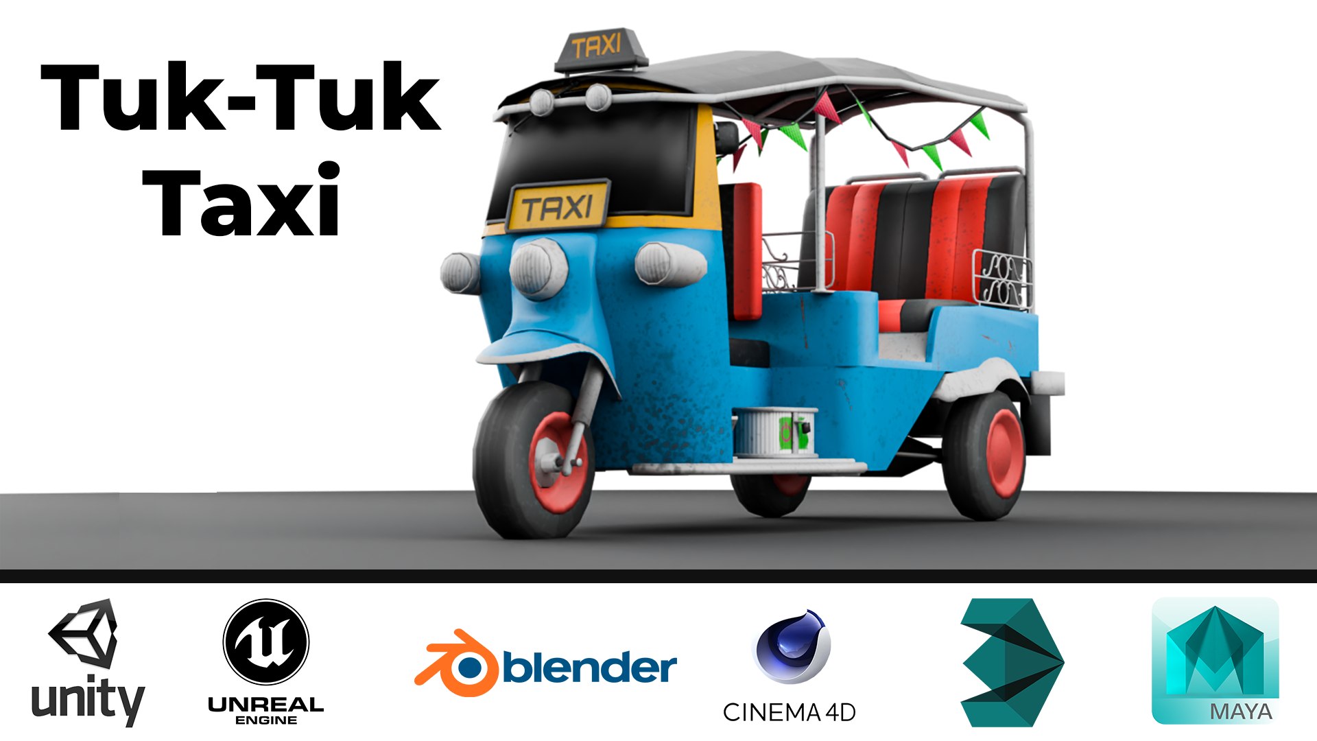 TukTuk Taxi – taksówka gotowa do gry Model 3D - TurboSquid 2462365
