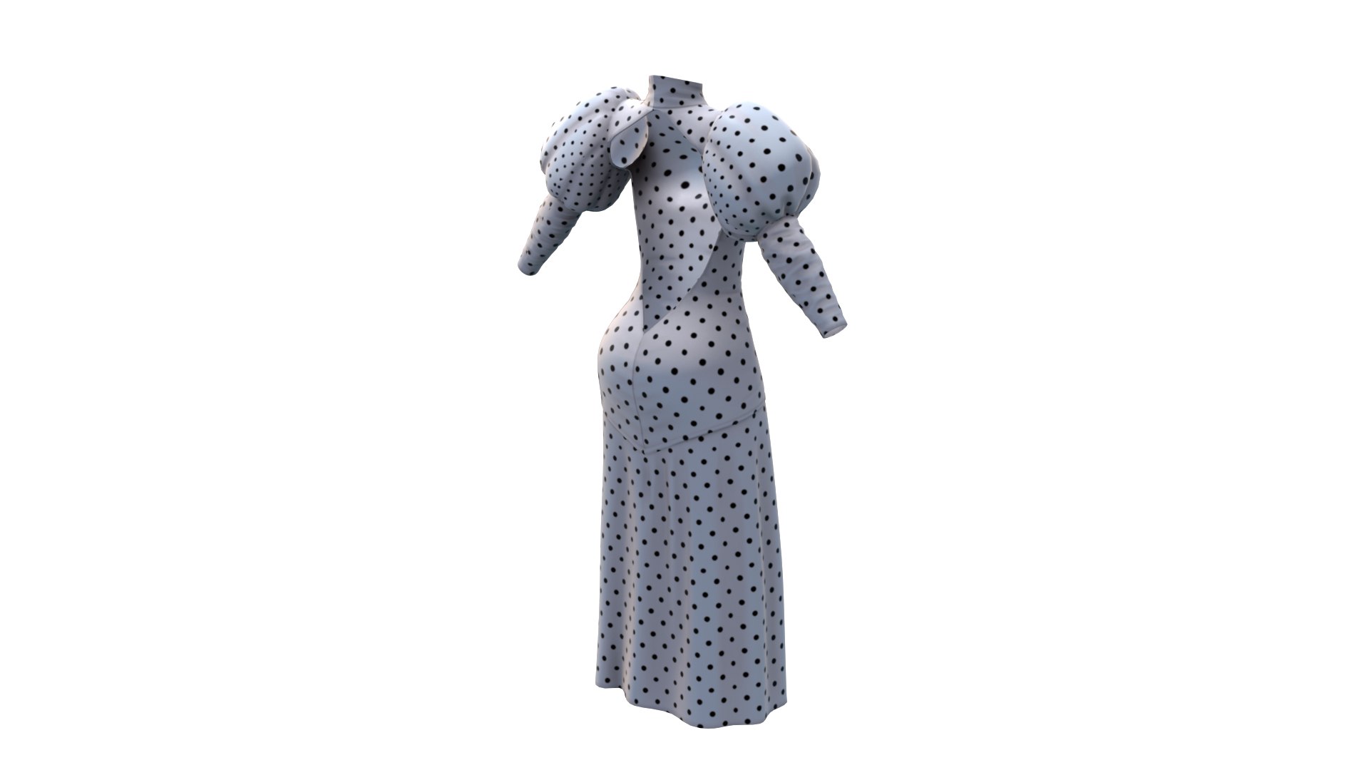 Puffy Shoulders High Neck Long Dress 3D Model Model - TurboSquid 2304515