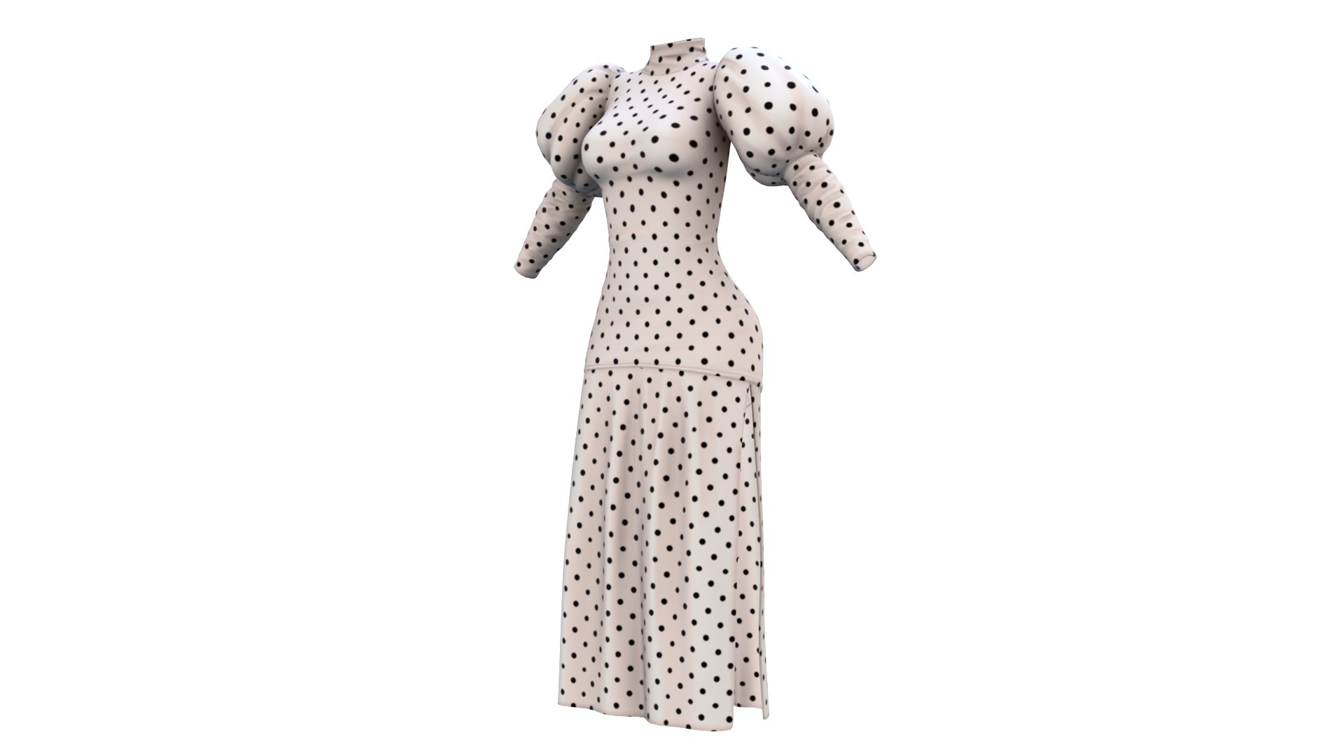 Puffy Shoulders High Neck Long Dress 3D Model Model - TurboSquid 2304515