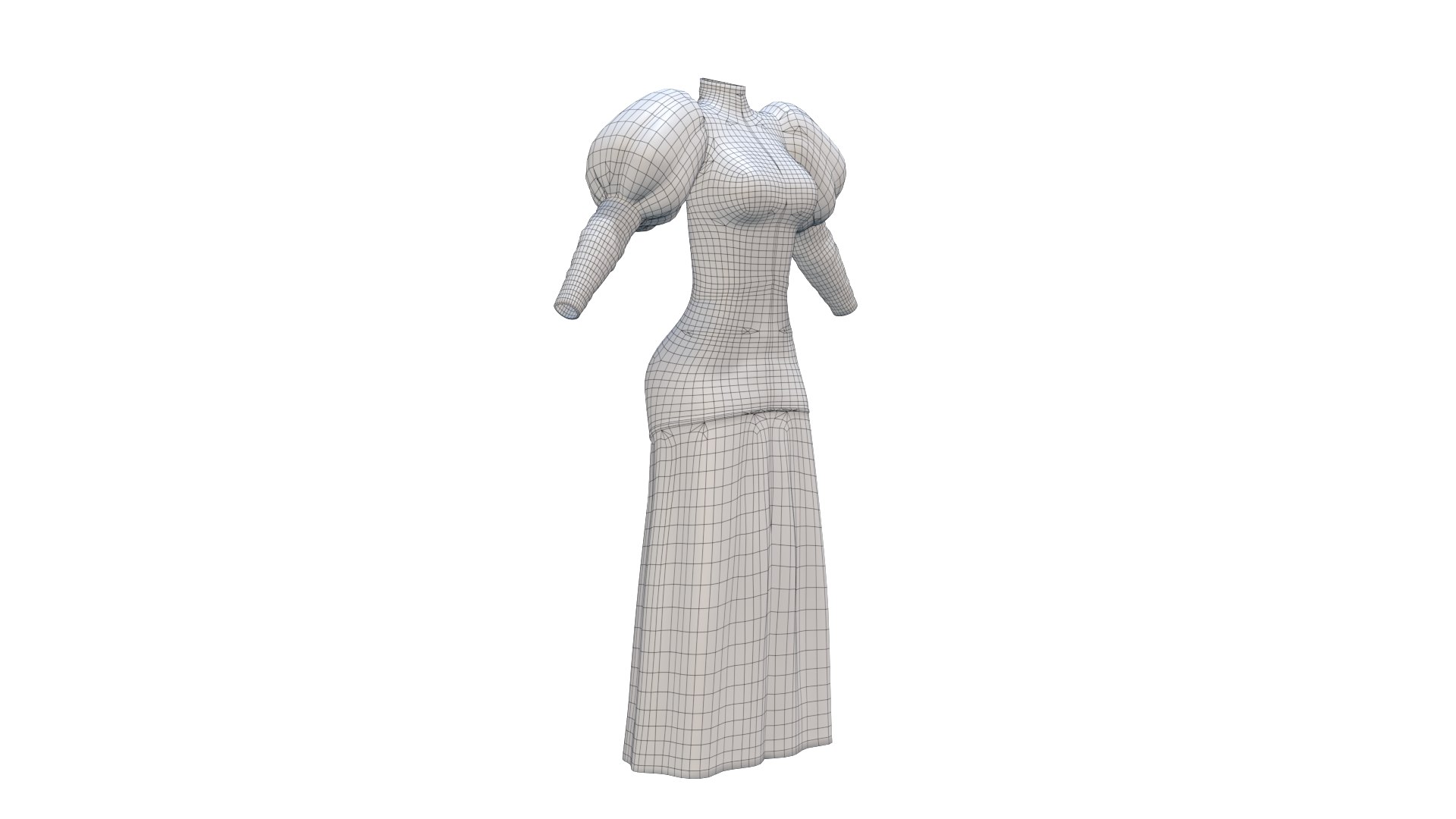 Puffy Shoulders High Neck Long Dress 3D Model Model - TurboSquid 2304515