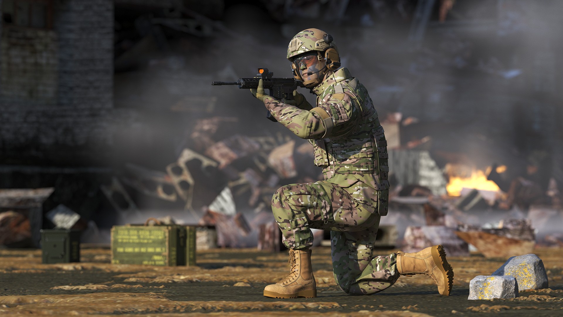 Soldier In Green Gear And Assault Rifle Rigged For Maya 3D Model ...