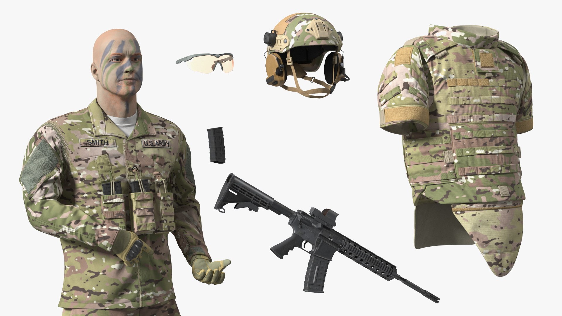 Soldier In Green Gear And Assault Rifle Rigged For Maya 3D Model ...