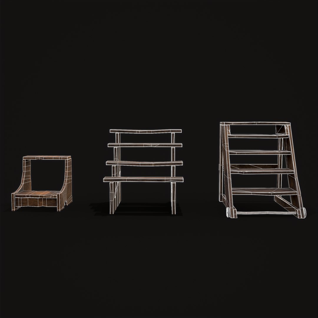 3D Medieval Style Three Ladders - TurboSquid 1937663