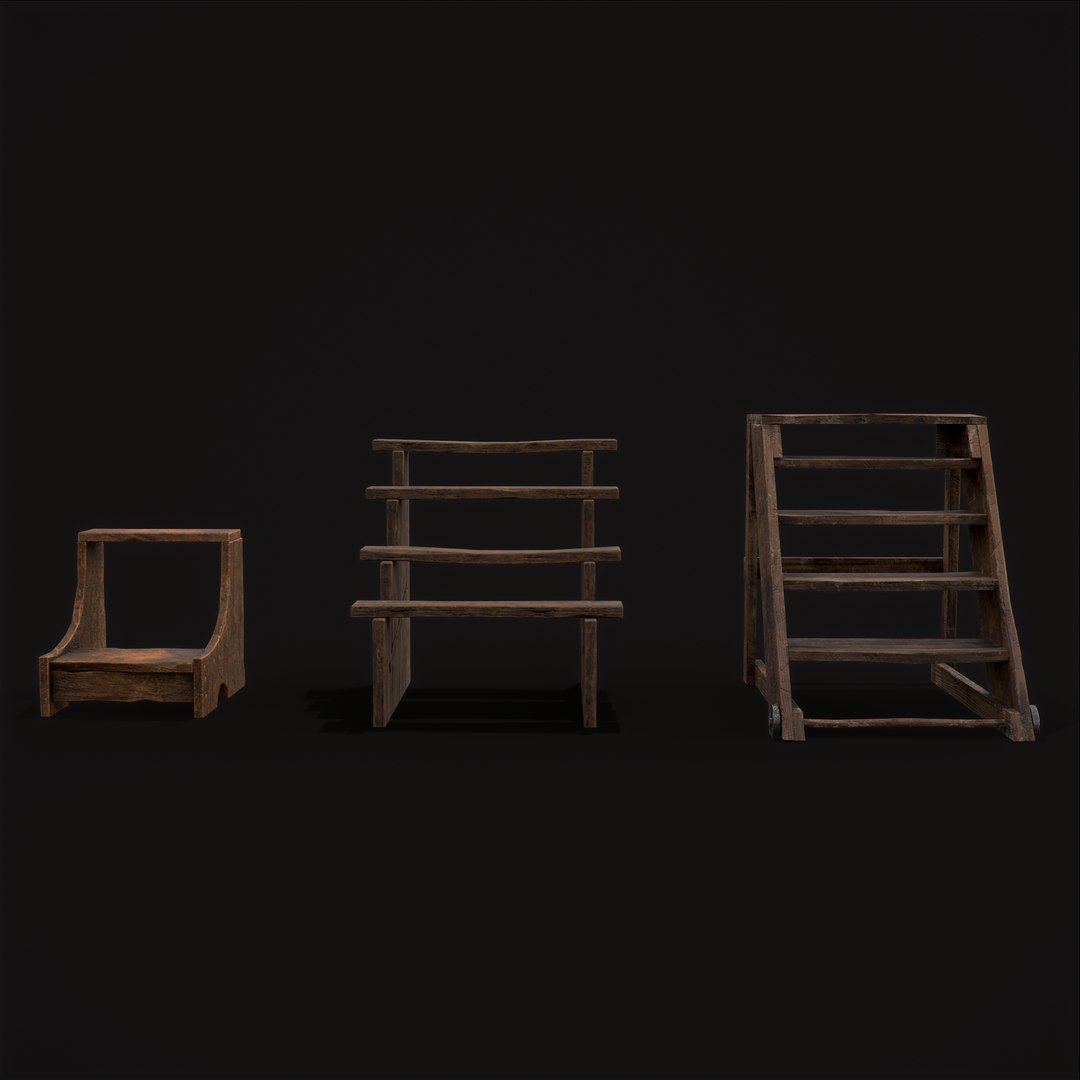 3D Medieval Style Three Ladders - TurboSquid 1937663
