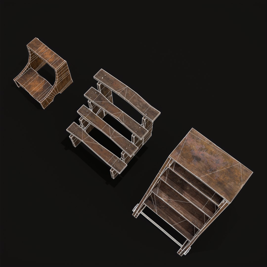 3D Medieval Style Three Ladders - TurboSquid 1937663