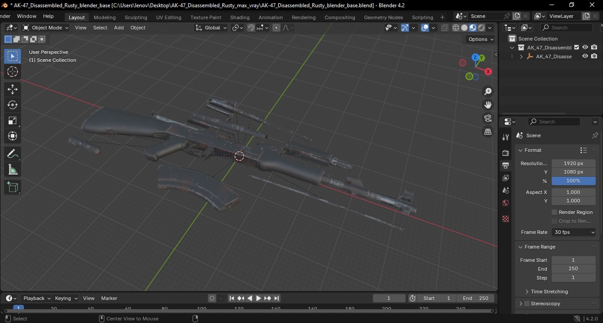AK 47 Disassembled Rusty 3D Model - TurboSquid 2388735