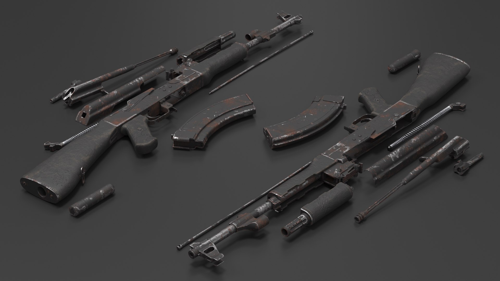 AK 47 Disassembled Rusty 3D Model - TurboSquid 2388735