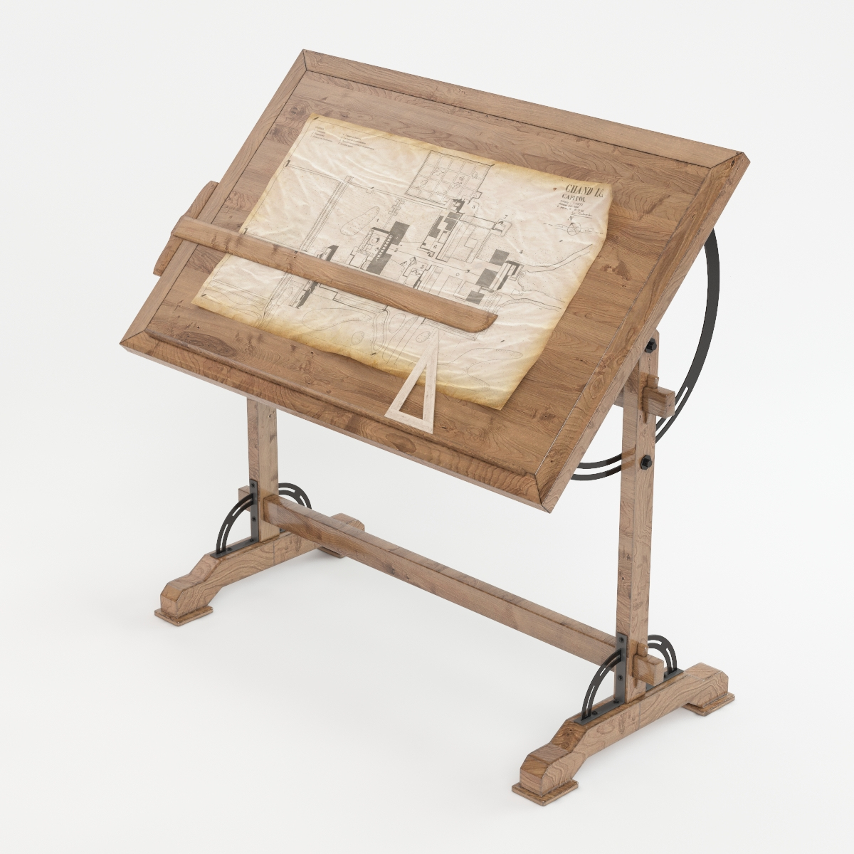 3d model old drafting table technical drawing
