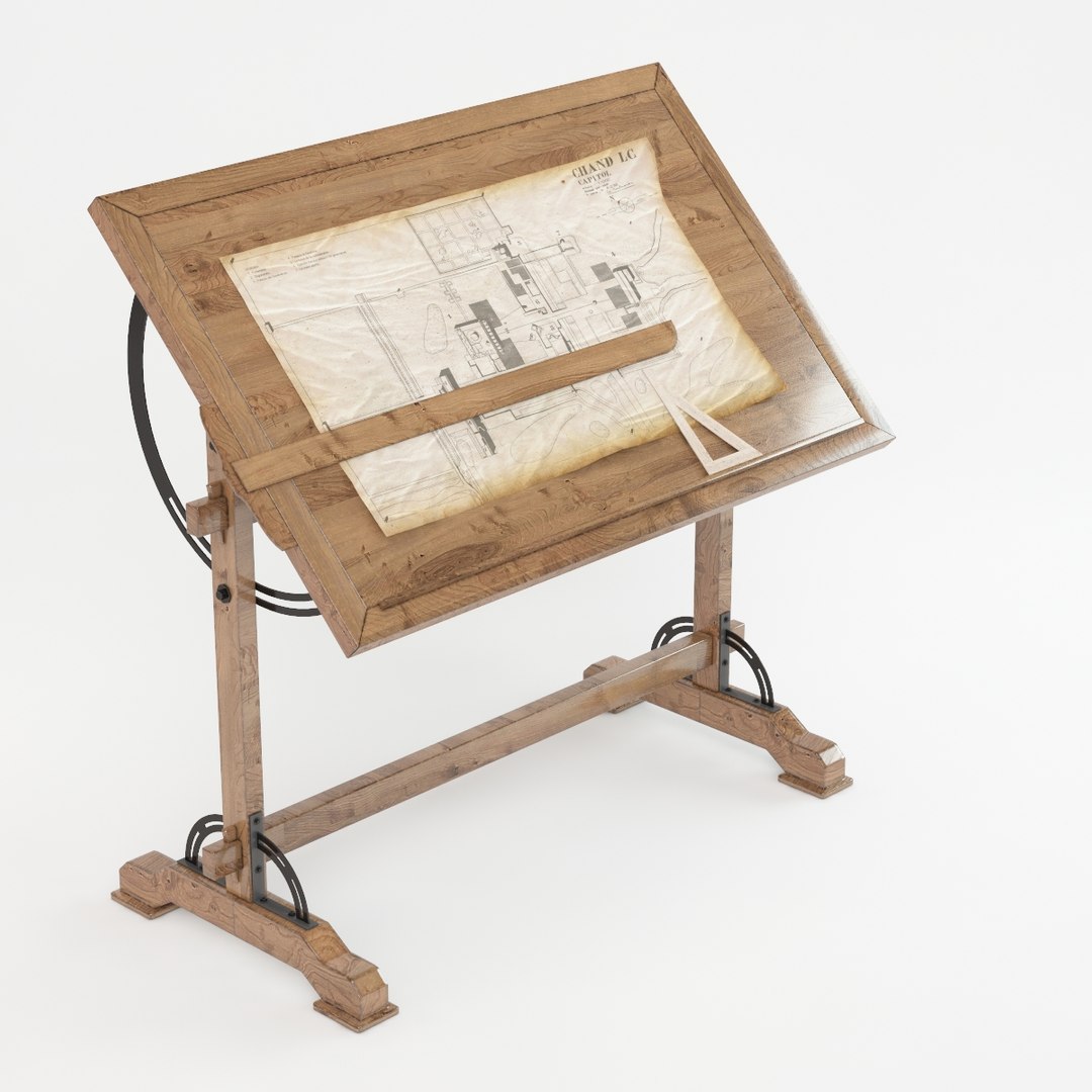 3d Model Old Drafting Table Technical Drawing