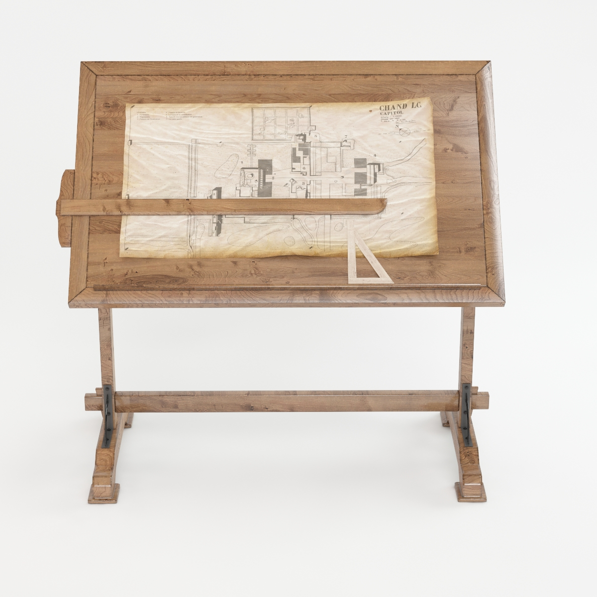 3d model old drafting table technical drawing