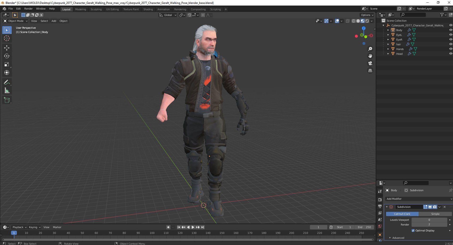 Cyberpunk 2077 Character Geralt Walking Pose 3D - TurboSquid 2205486