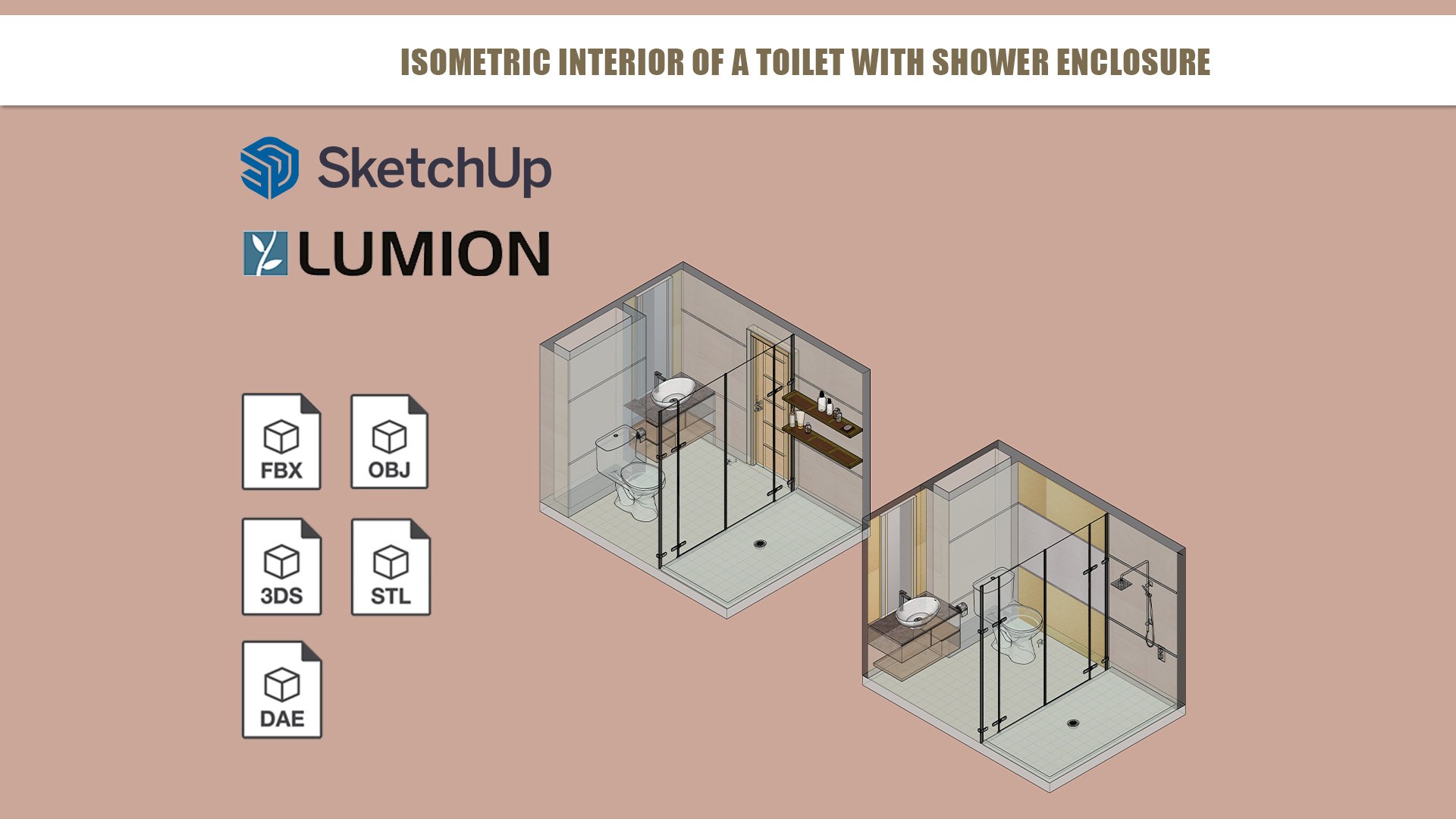 Isometric interior of a toilet with shower enclosure model - TurboSquid ...