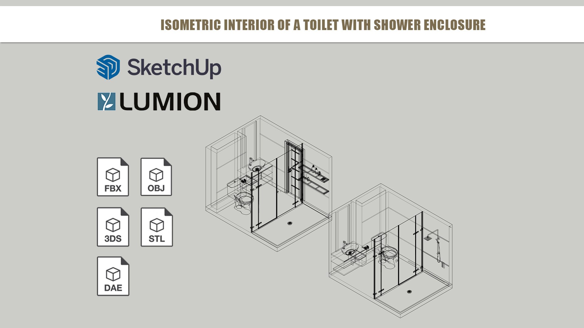 Isometric interior of a toilet with shower enclosure model - TurboSquid ...