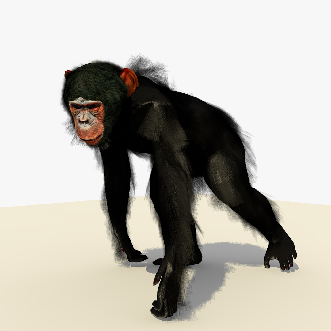 chimpanzee walking pose fur 3ds