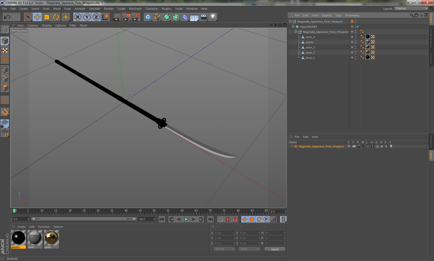 3d model naginata japanese pole weapon