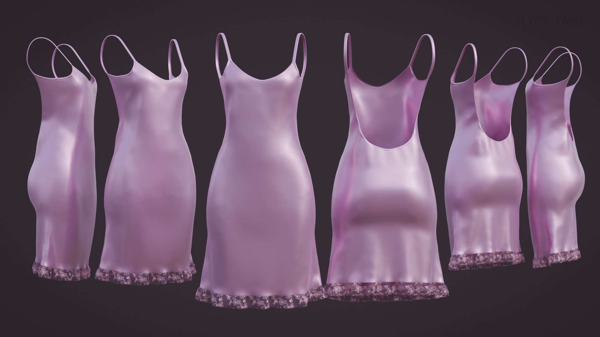 3D Silk Satin Evening Gowns - Female Undergarment Slip Dresses Model ...