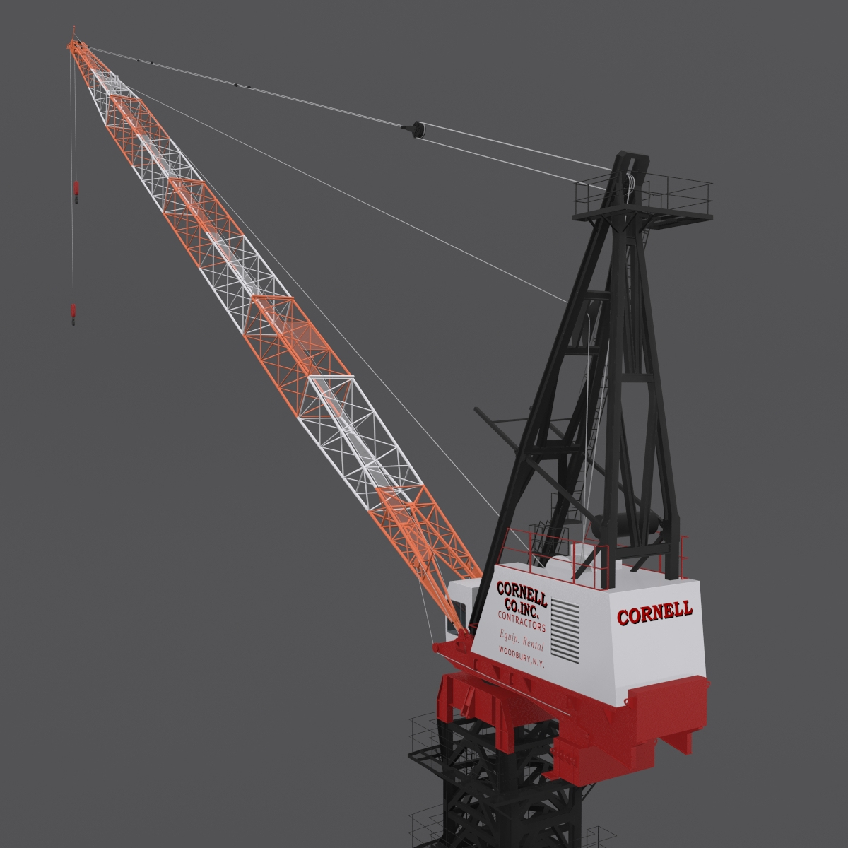link-belt luffer crane rigged 3d model