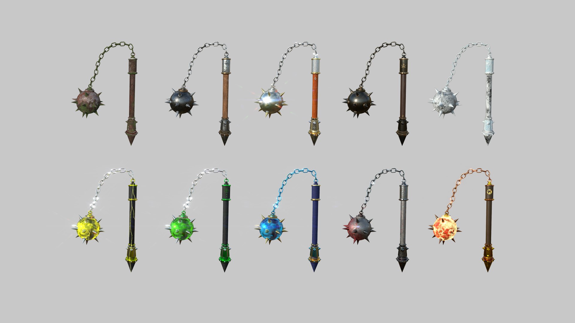 10 Medieval Flail Collection - Character Fantasy Weaponry 3D model ...