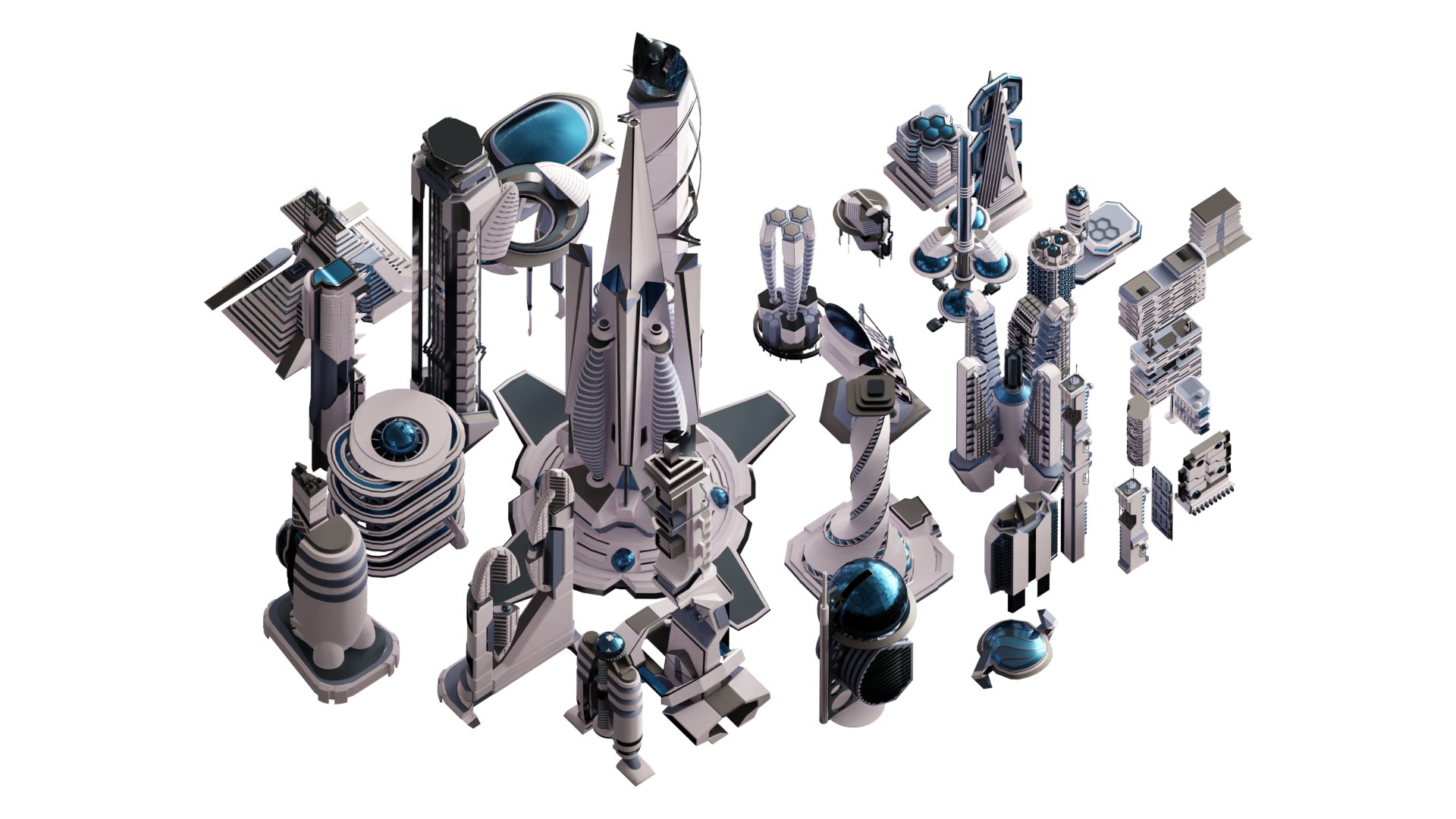 3D 35 Futuristic LowPoly Buildings VOL.9 Model - TurboSquid 1988094