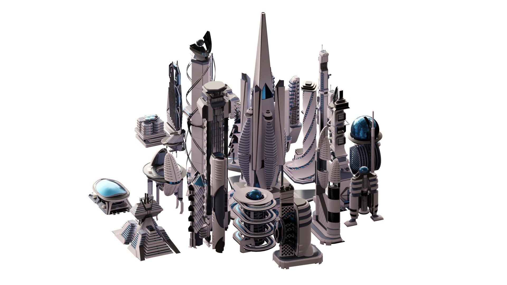 3D 35 Futuristic LowPoly Buildings VOL.9 Model - TurboSquid 1988094