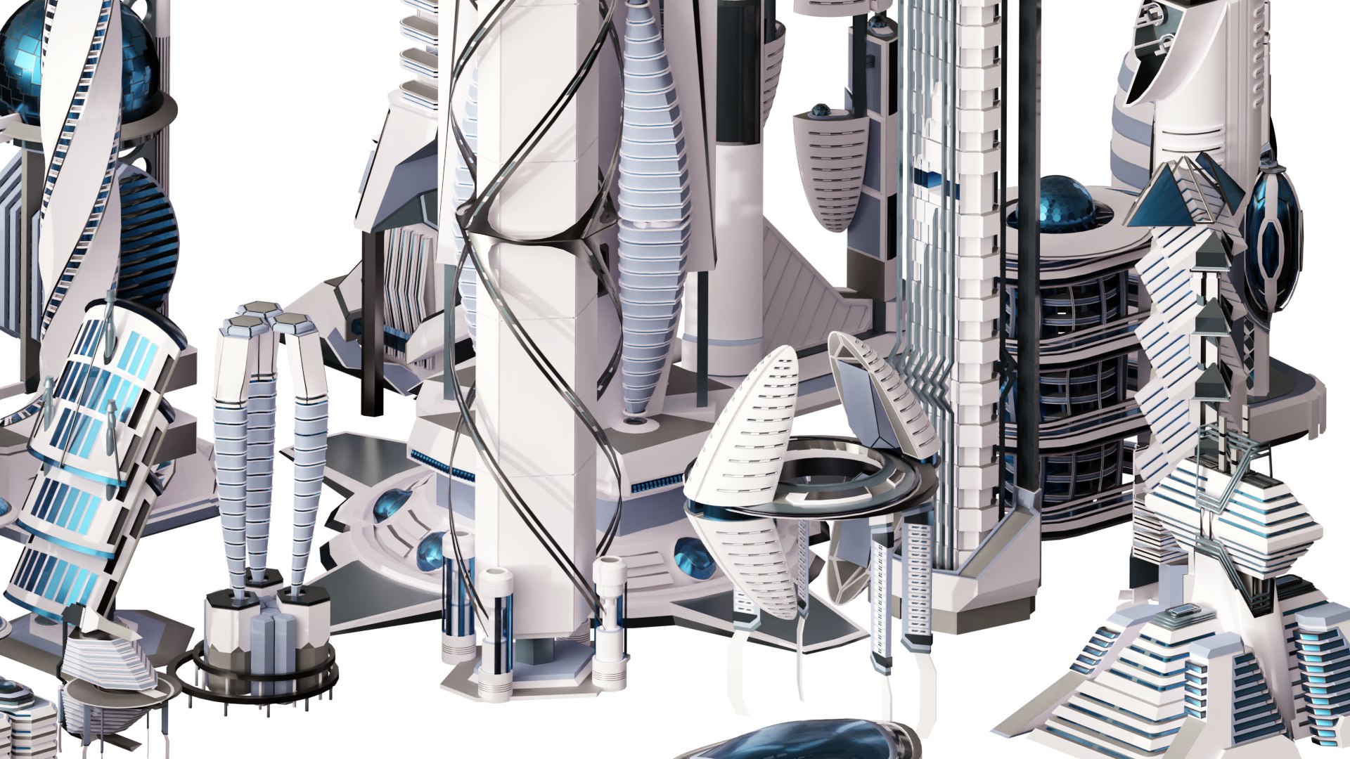 modelo 3d 35 Futuristic LowPoly Buildings VOL.9 - TurboSquid 1988094