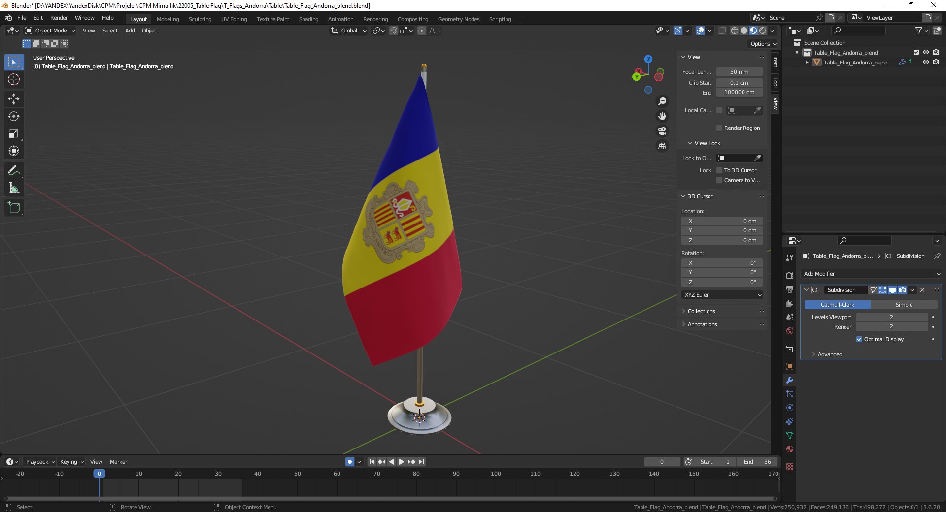 3D Table Flag Andorra Model - TurboSquid 2346870