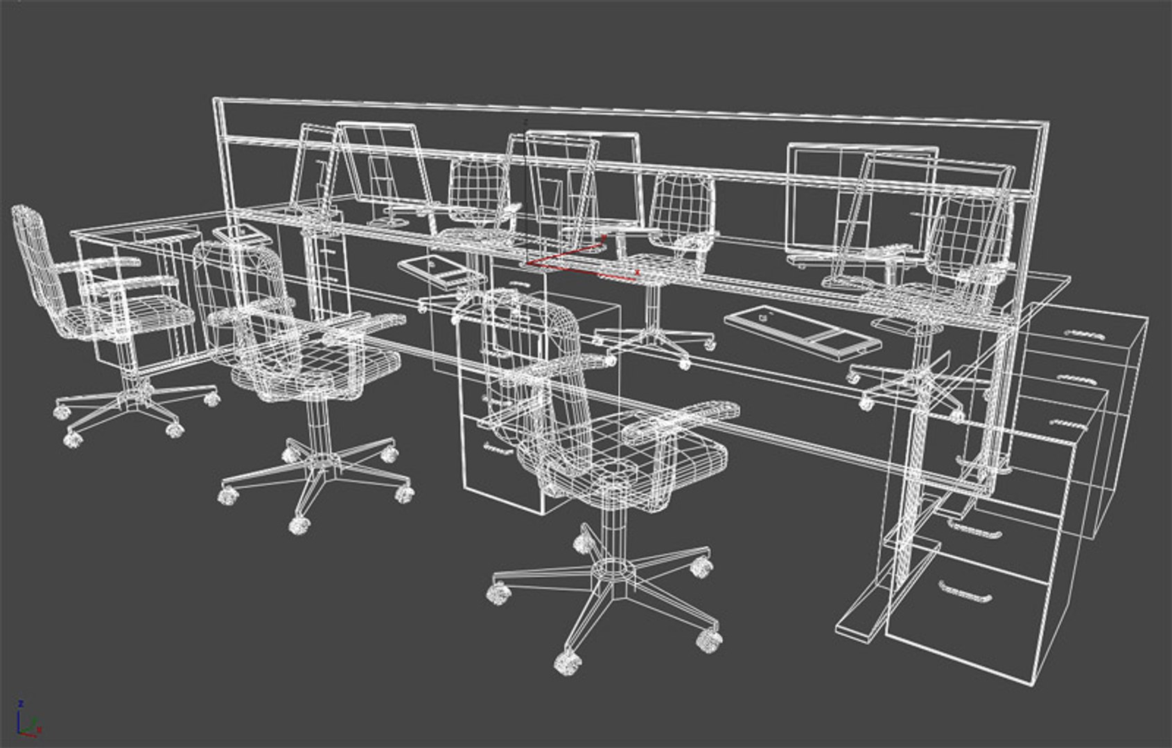 desk - office setup 3d model