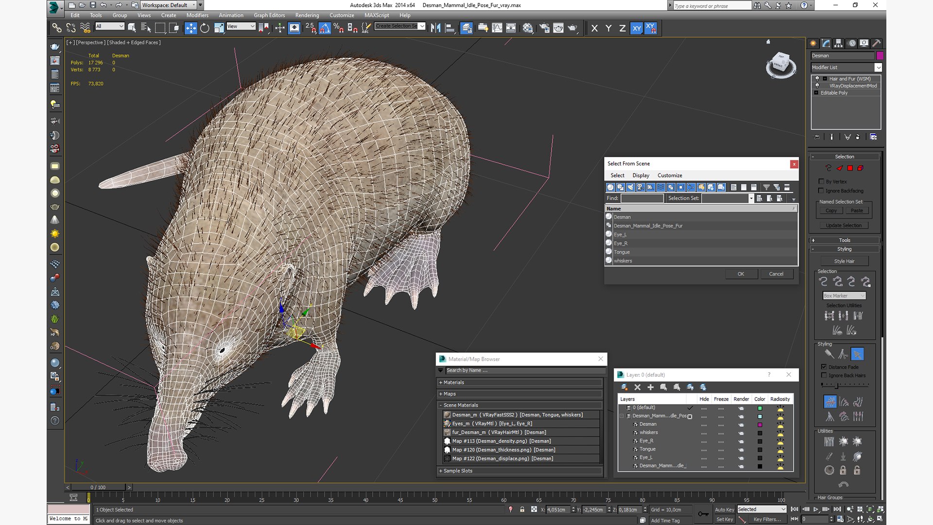 Desman Mammal Idle Pose Fur 3D Model - TurboSquid 2185798
