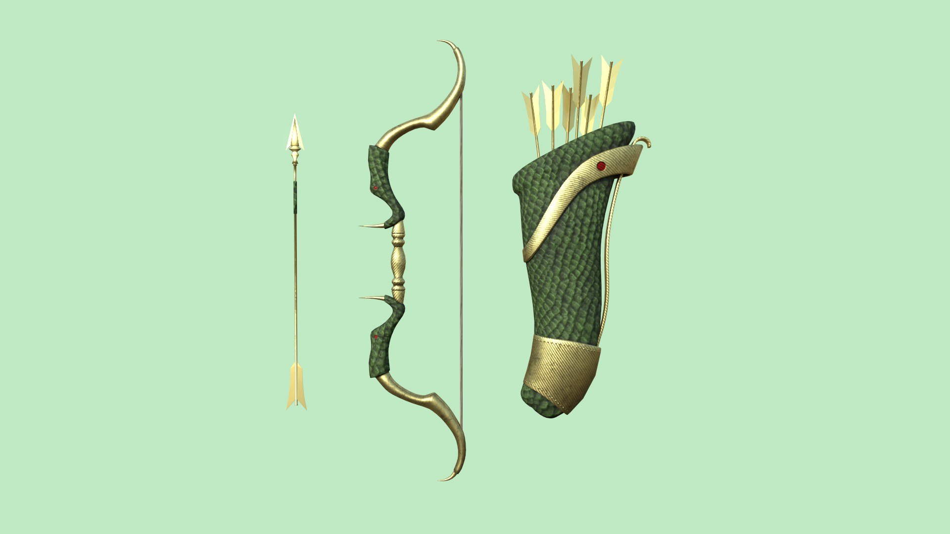 3D Archer Bow 05 Dragon Scale - Quiver Fantasy Weaponry Model ...