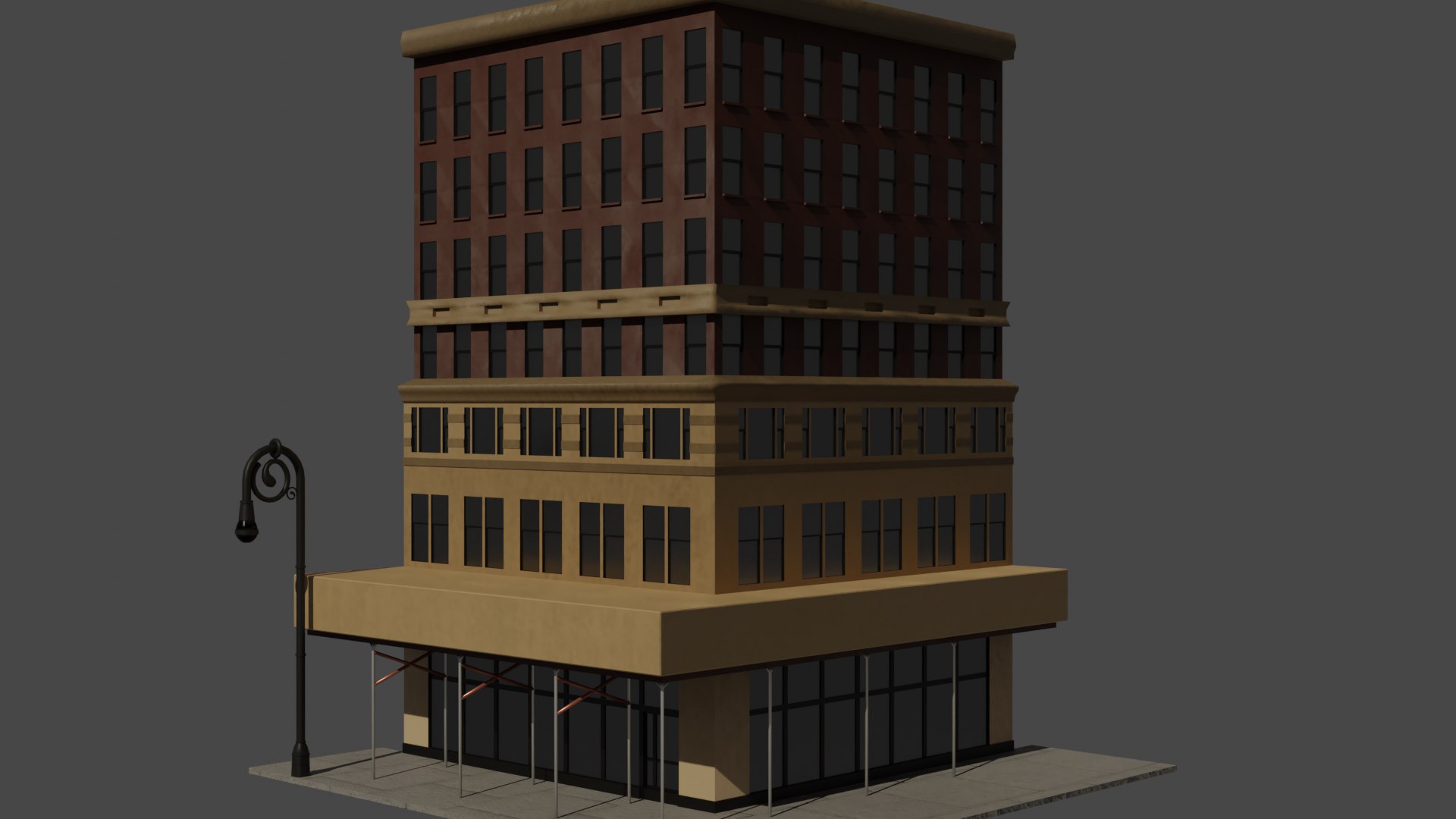 City Corner Building Facade With Sidewalk And Streetlight 3D ...