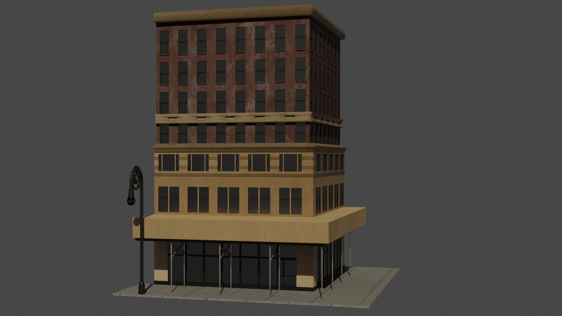City Corner Building Facade With Sidewalk And Streetlight 3D ...