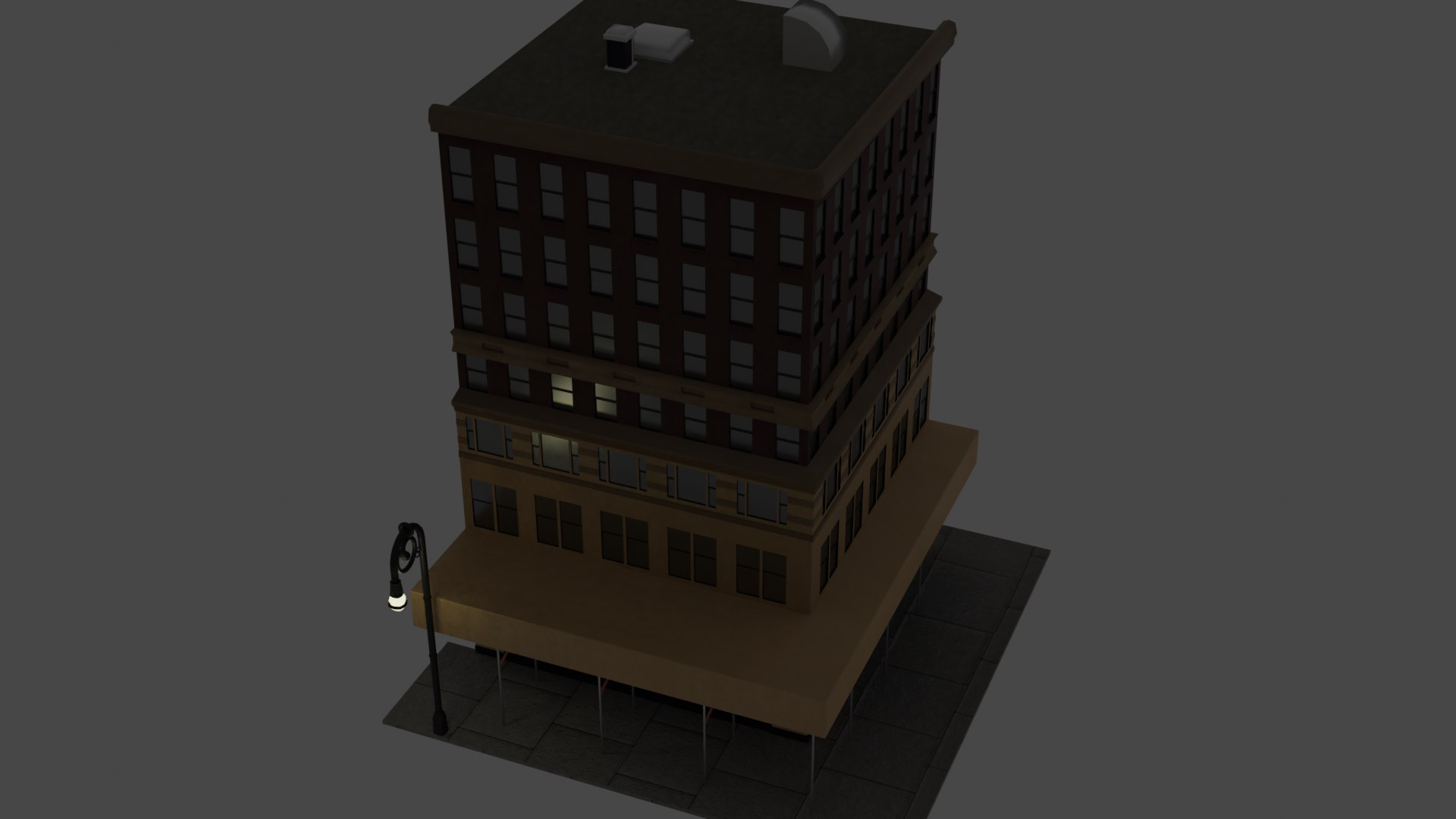 City Corner Building Facade with Sidewalk and Streetlight 3D ...